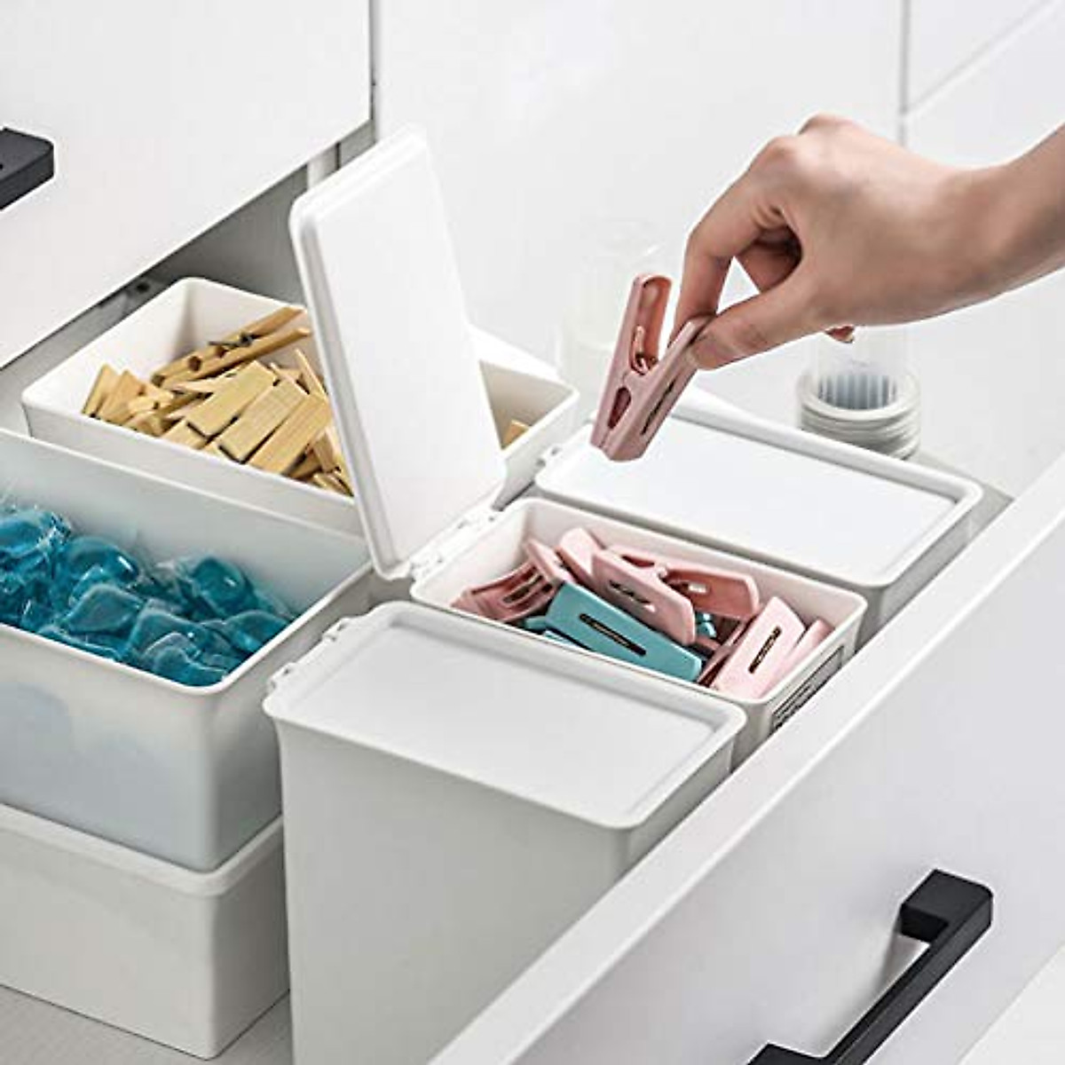 Operitacx Pantry Canister 3pcs Washing Powder Container Plastic Laundry Powder Bin Laundry Soap Dispenser Box Farmhouse Laundry Dryer Sheet Holder for Laundry Room Decorations White Sundries Container