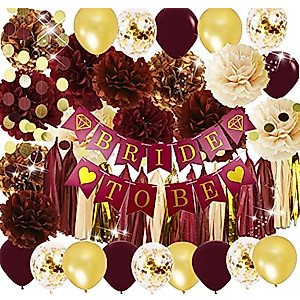 Bridal Shower Decorations Burgundy Champagne Gold Fall Bachelorette Party Decorations/Big Size Tissue Pom Pom Maroon Gold Balloons Bride To Be Banner for EngagementBurgundy Fall Wedding