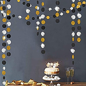 Decor365 Gold Back Circle Dots Garland Streamers Party Decorations Glitter Black Hanging Streamer Banner Backdrop Decoration for Birthday/Wedding/New Year/Gruaduation
