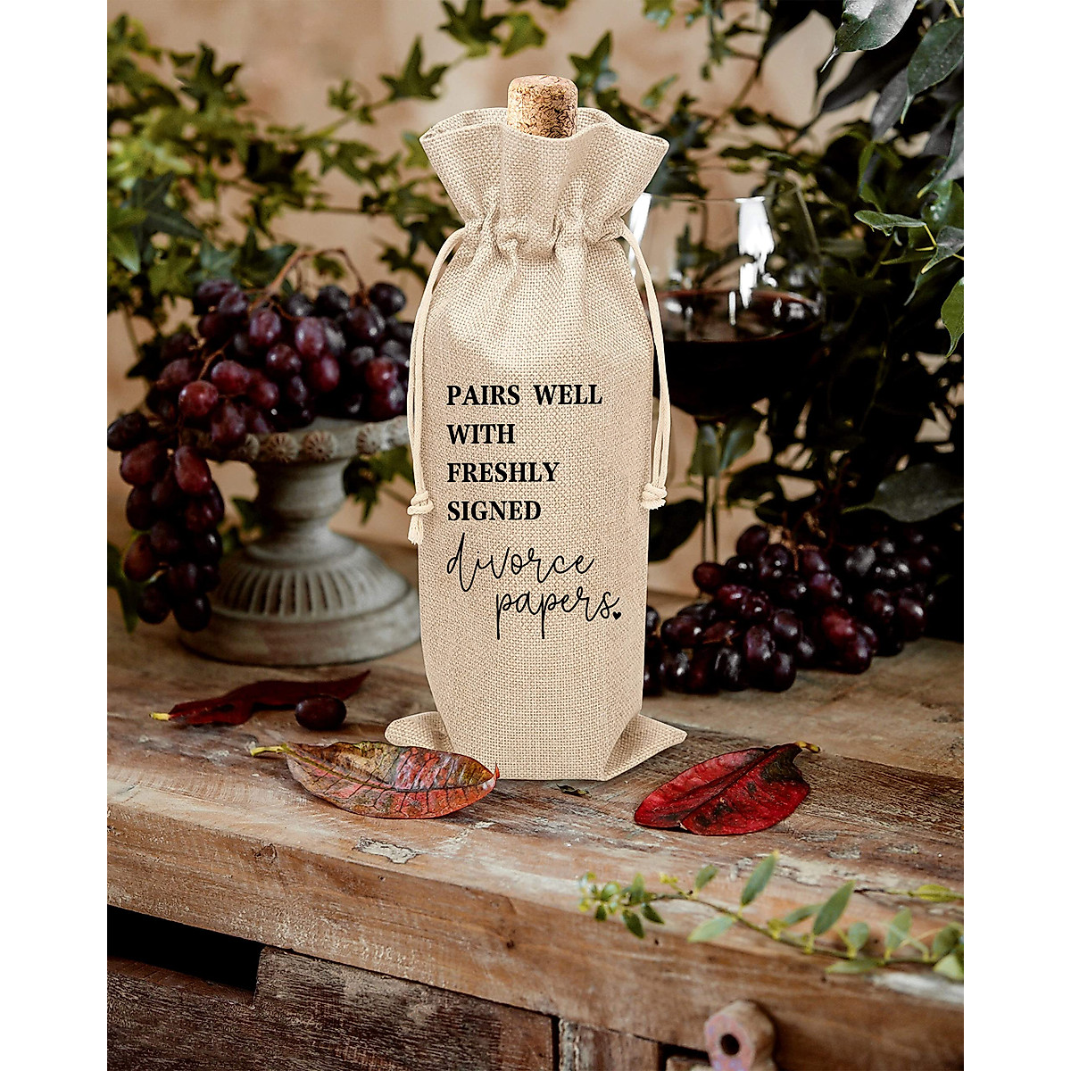 Divorced Wine Gift Bag, Wine Bag for Freshyl Signed Divorce Papers, breakup, happily divorced, Divorce Party, 1 Pc Burlap Wine Bottle Cover Bag (a21)