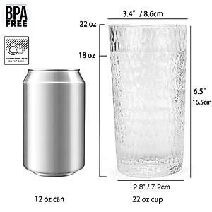 KOXIN-KARLU Mixed Drinkware 15-ounce and 22-ounce Plastic Tumbler Acrylic Glasses with Hammered Design, set of 8 Clear
