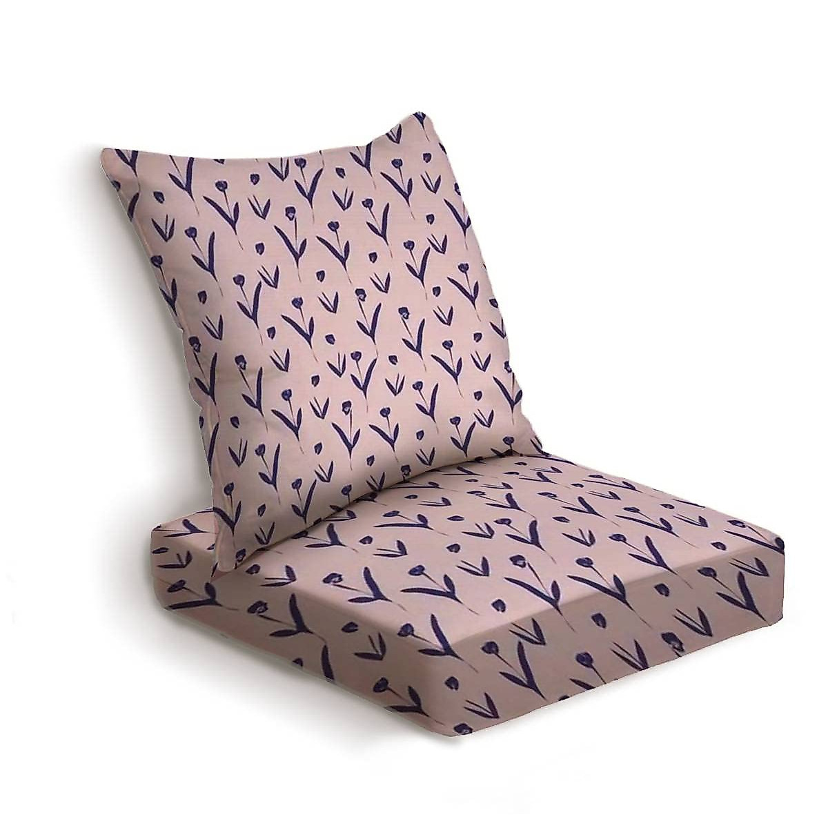 2-Piece Outdoor Deep Seat Cushion Set Pink and Navy Floral brush strokes seamless for fashion prints Back Seat Lounge Chair Conversation Cushion for Patio Furniture Replacement Seating Cushion