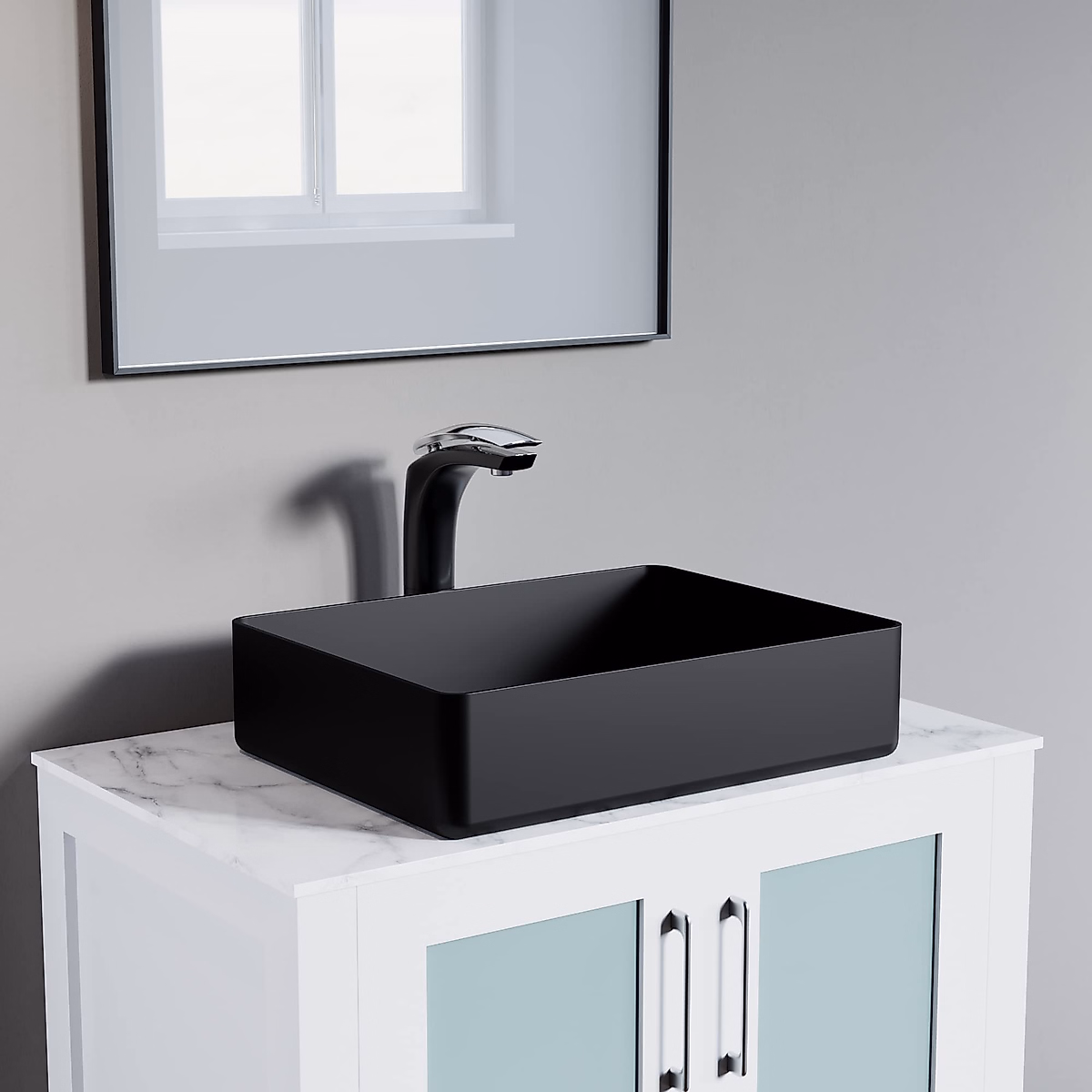 Dowell Modern Tall Vessel Sink Faucet - Single Handle, One Hole Bathroom Vanity Faucet,Chrome/Black 8001 018 10