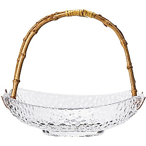8.6 * 6Inch Glass Fruit Basket with Handle Fruits Holder Glass Snacks Serving Tray Plate Fruit Vegetable Holder Kitchen Decoration