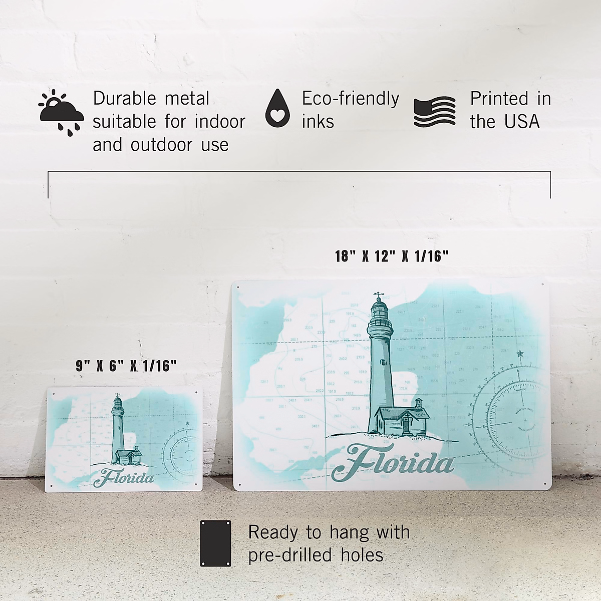Lantern Press 12x18 Inch Metal Sign, Florida, Lighthouse, Teal, Coastal Icon