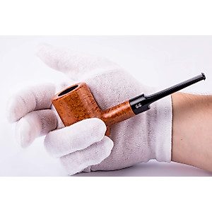 Wooden Tobacco Smoking Pipe, Self-Standing, Hand Carved of Briar Root, Metal cooling filter, Comes with Pouch, Boxed (Poker, Gold)