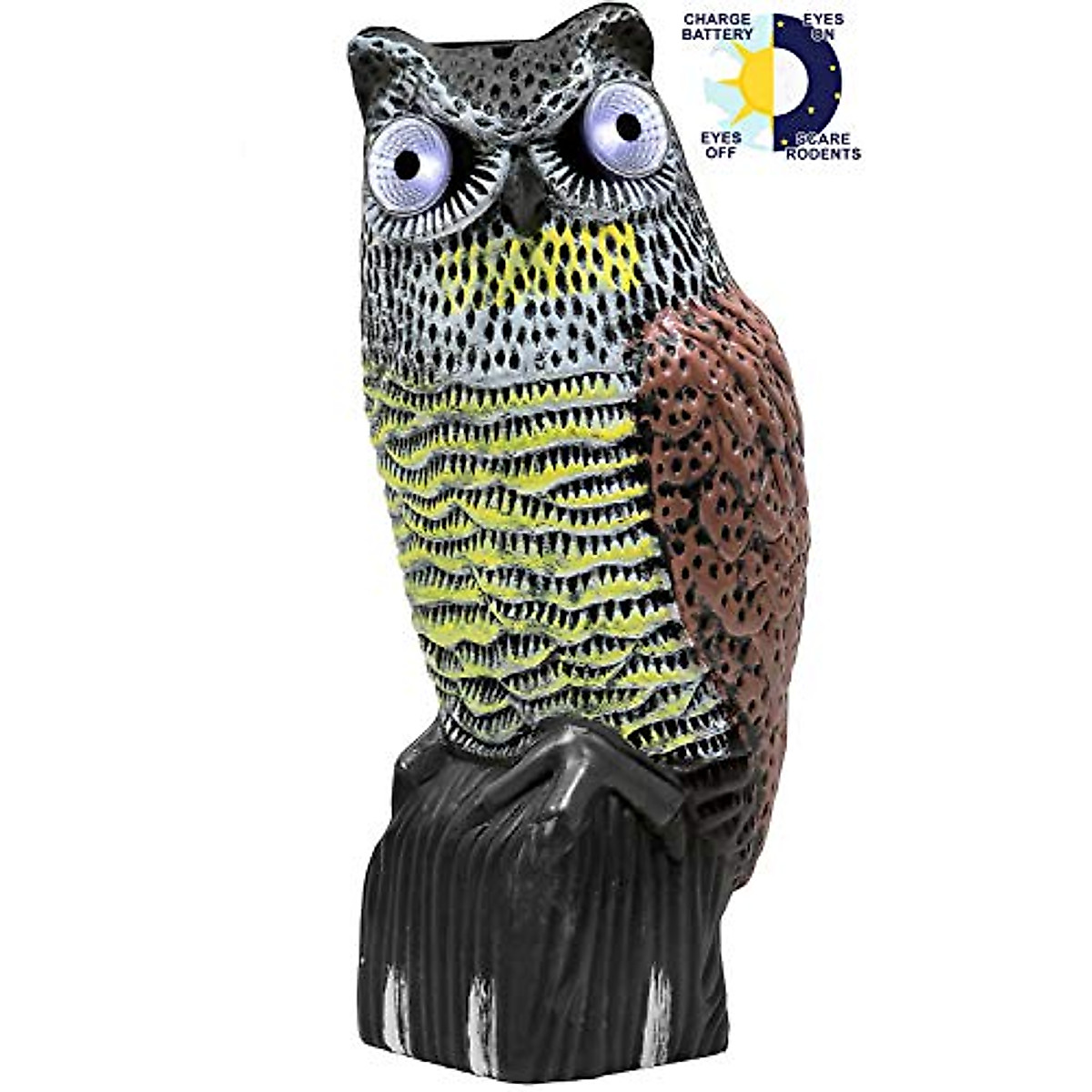 Galashield Owl Decoy | Plastic Owls to Scare Birds Away with Solar Powered LED Eyes | Owl Statue for Garden & Outdoors
