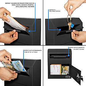 DuraBox Wall Mount Locking Drop Box, Heavy Duty Steel Mailbox for Rent Payments, Mail, Keys, Cash, Checks - Safe Storage Dropbox for After Hours Deposits W500 (Black)