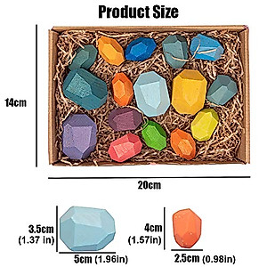 TACY Wooden Stacking Stones Games Rainbow Wood Rocks Toy Balancing Blocks Set Early Education Building Creative Colored Wooden Stones Stacking Toys (16Pcs)