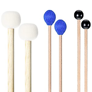 Cindeer 3 Pcs Pairs Drum Mallet 1 Blue Hard Yarn Head Keyboard Marimba Mallets 1 Black Rubber Bell 1 Mallets Wool Felt Drum Stick for Percussion Bass Timpani Instrument Bell Glockenspiel