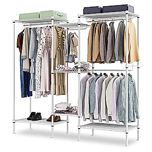 Magshion Clothes Rack Heavy Duty Clothing Rack for Hanging Clothes Adjustable Metal Wire Shelving Portable Closet with 7 Shelves and 4 Hang Rods, Freestanding Closet Wardrobe, 1000lbs, Black