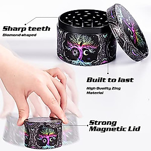 YeJeansion Portable 2.5" Aluminium Spice Grinder, Boho Style with Lucky Tree Pattern, Best Gift for Home and Kitchen.