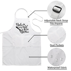 DYJYBMY Bake The World A Better Place Chef Hat and Apron Set, Funny Chef Hat for Woman, Funny Cooking Grilling Apron Gift for Woman Sisters, Sister, Mom, Pastry Chef, Friends, White Adjustable Size