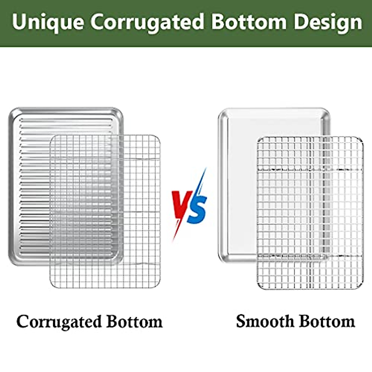 ROTTAY Baking Sheet with Rack Set (2 Pans + 2 Racks), Stainless Steel Cookie Sheet with Cooling Rack, Nonstick Baking Pan, Warp Resistant & Heavy Duty & Rust Free, Size 16 x 12 x 1 Inches