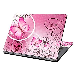 Laptop Skin Sticker Decal,12" 13" 13.3" 14" 15" 15.4" 15.6" Laptop Skin Sticker Protector Cover for Toshiba Hp Samsung Dell Apple Acer Leonovo Sony Asus Laptop Notebook (Pink Butterflies & Flowers)
