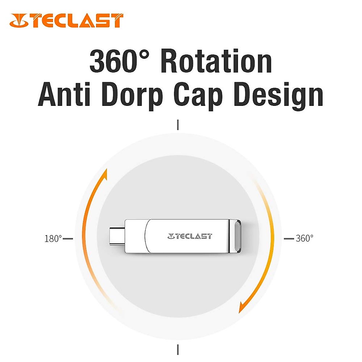 TECLAST 64GB Type-C USB3.0 Flash Drive Thin Metal U-Disk High Speed Rotated Design