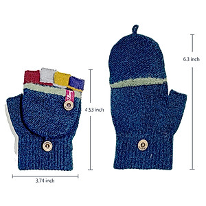 Kids Winter Gloves, Warm Knitted Convertible Fingerless Gloves for Baby Boy Girl with Mittens Cover Cap