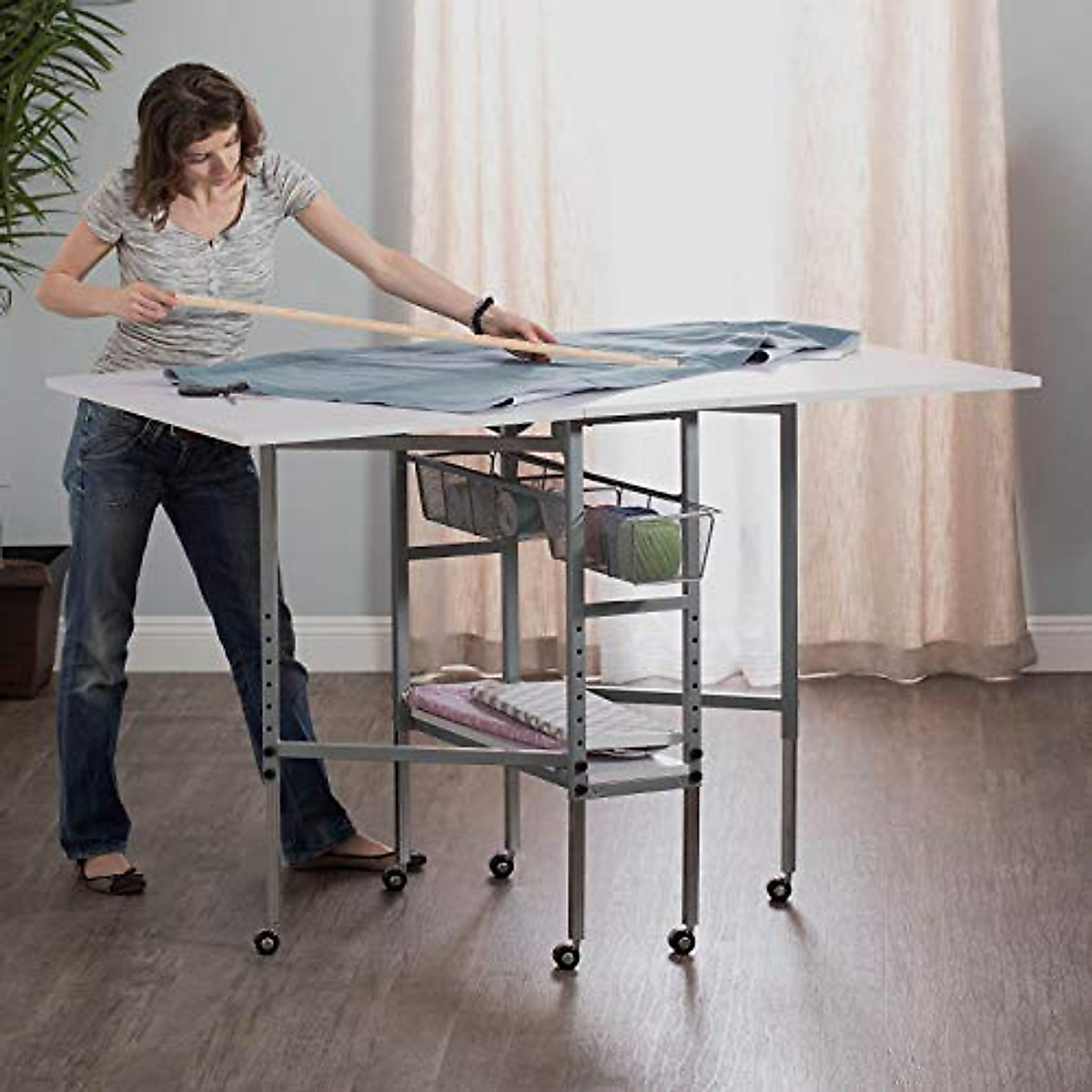 Sew Ready Hobby and Cutting Table - 58.75" W x 36.5" D White Arts and Crafts Table with 2 Mesh Storage Drawers & Studio Designs Sewing Table, 45.5" W x 23.5" D x 30" H, Black/White