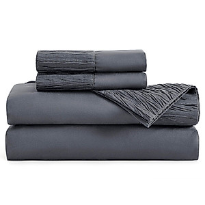 Bedsure Full Size Bed Sheets Grey - Soft Sheets for Full Size Bed, 4 Pieces Hotel Luxury Full Size Sheet Sets, Easy Care Polyester Microfiber Cooling Bed Sheet Set