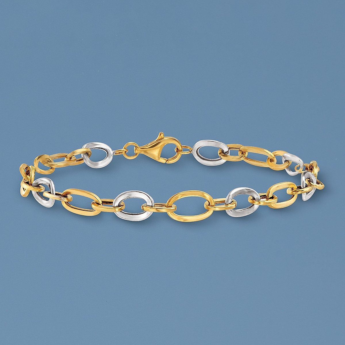 Ross-Simons 14kt 2-Tone Gold Oval-Link Bracelet. 7 inches