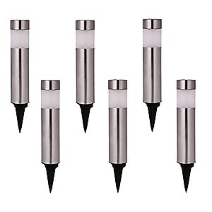 Solar Bollard Lights Outdoor - 6 Pack Stainless Steel Warm White LED Landscape Lights Waterproof Decorative Lighting for Backyard Lawn Patio (Silver.)