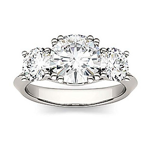 Charles & Colvard Created Moissanite 8mm Round Cut Engagement Ring for Women | 3.1 cttw DEW | Lab Grown | Solid 14K White Gold with Rhodium | Size 9