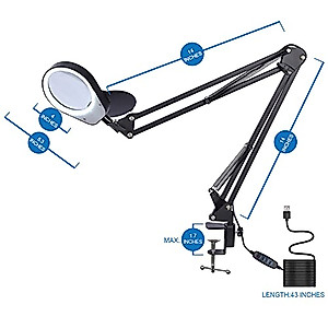 YOCTOSUN Magnifying Desk Lamp with Clamp, 5X Real Glass Lens, 3 Color Modes Stepless Dimmable, Adjustable Arm Magnifying Glass with Light and Stand for Reading, Painting, Sewing & Crafts
