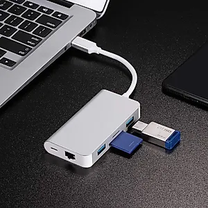 USB Hub Portable USB Hub 6 in 1 Type C USB 3.0 Hubs Type-C to 2xUSB3.0 RJ45 SD TF Card PD Charging Port Adapter Cable Converter for Laptop MacBook(Silver) (Color : Silver)