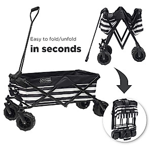Creative Outdoor Push Pull Stroller Wagon for Kids, 150lbs Weight Capacity, All-Terrain Collapsible Folding Cart with Canopy for Cargo, Beach, Park, Garden, Camping & Tailgate