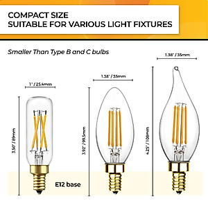 Hizashi Chandelier Light Bulbs 60 Watt, E12 LED Bulbs Dimmable Warm White 2700K, T6/T25 Candelabra LED Light Bulbs, 90+ CRI 6W 650LM, UL Listed 110V-130V AC, 6 Pack