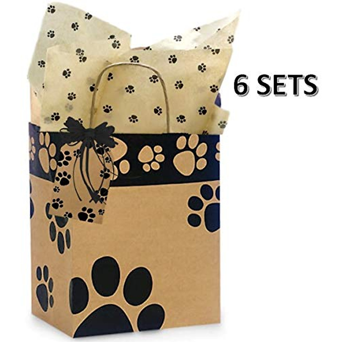 Gift Bags with Matching Tissue Paper and Gift Tags 6 Sets (PET PAWS)