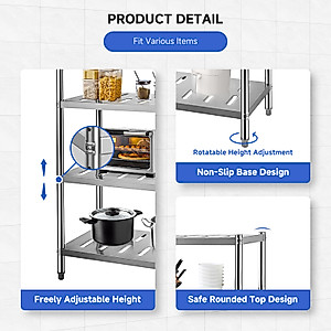 Garvee Stainless Steel Shelves,60x18x72 in Storage Shelf 5-Tier Heavy Duty Adjustable Shelf Unit with Adjustable Height and Vent Holes for Kitchen Garage Office Restaurant,330lb Per Shelf