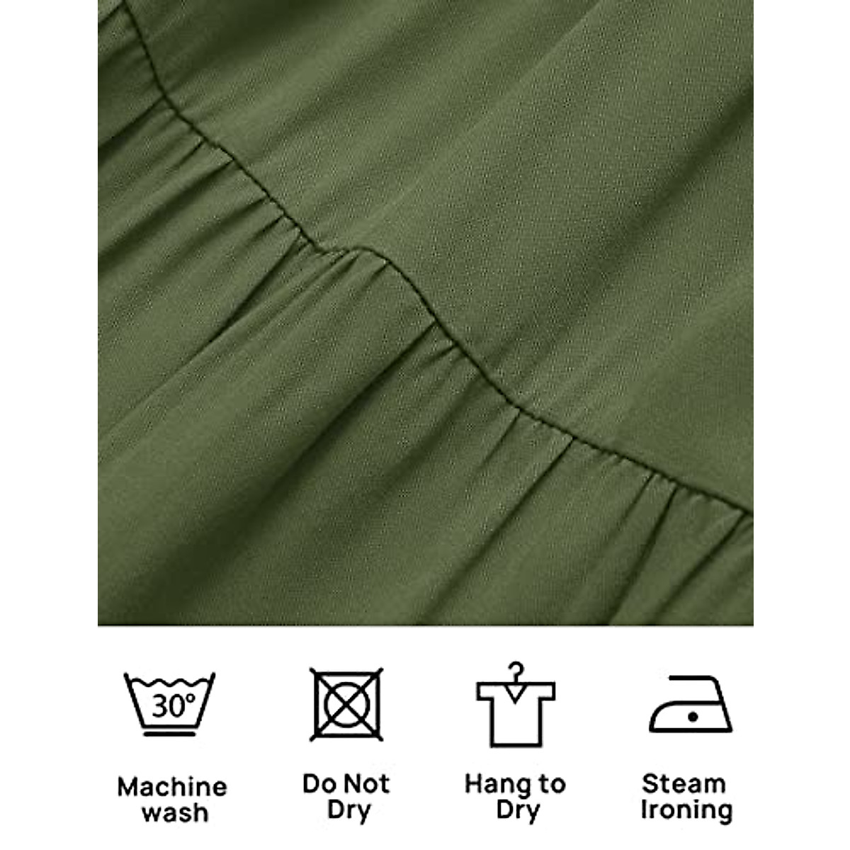 ZESICA Women's 2023 Summer Square Neck Short Puff Sleeve Solid Color High Waist Casual Smocked Flowy A Line Tiered Midi Dress,ArmyGreen,Small