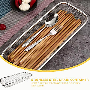 DOERDO Stainless Steel Utensil Holder Dish Drying Silverware Cutlery Basket for Kitchen Dining Picnics 12"x4.9"x2.2", Silver