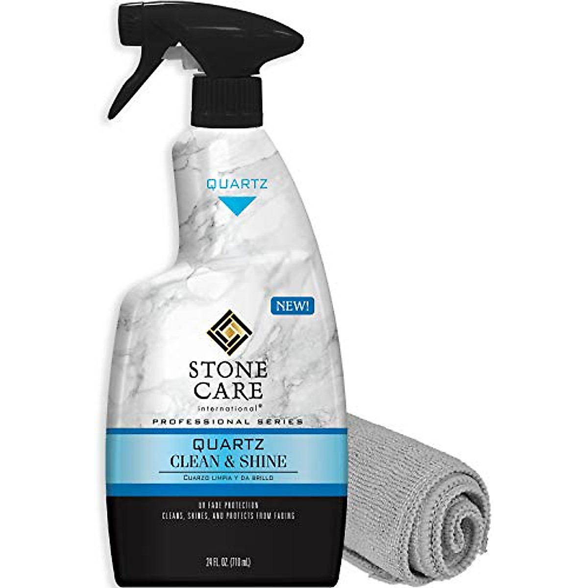 Stone Care International Quartz Cleaner and Polish - 24 Ounce with Microfiber Cloth - Clean and Shine Your Quartz Countertops Islands and Stone Surfaces with UV Protection