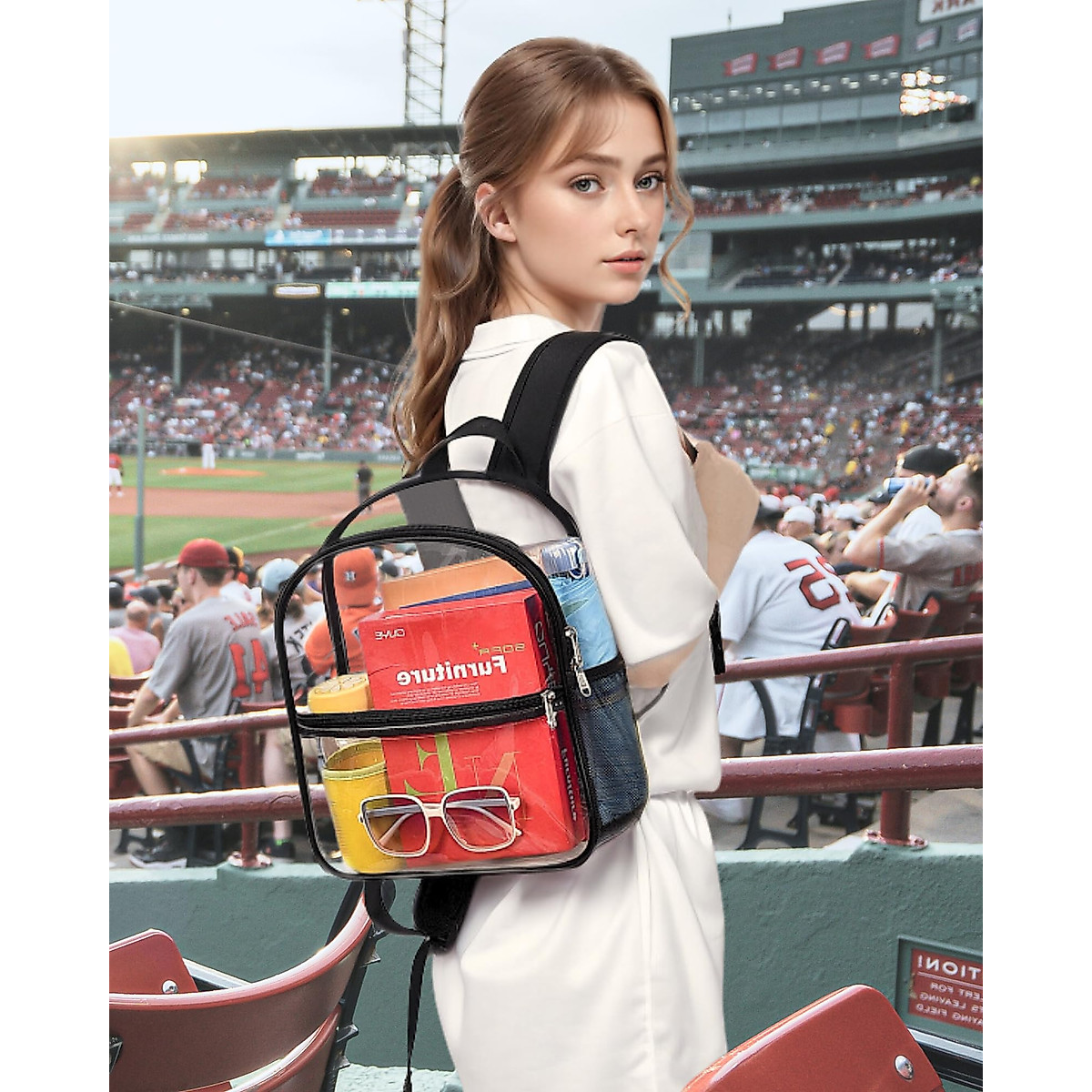 Paxiland Clear Backpack Stadium Approved 12×12×6, Clear Backpack Heavy Duty with Wider Shoulder Straps, Clear Mini Backpack for Concert Sport Events Work Travel School