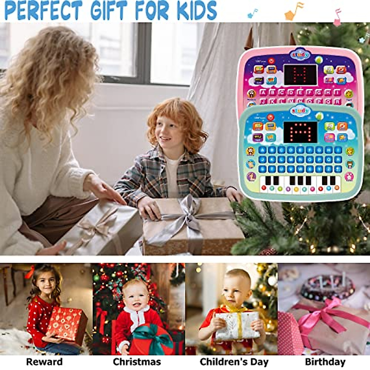 Kids Tablet Toddler Learning Pad with LED Screen Teach Alphabet Numbers Word Music Math Early Development Interactive Electronic Toy for Boys & Girls 3 Years+
