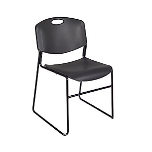 Cain 42" Round Breakroom Table- Grey & 4 Zeng Stack Chairs- Black