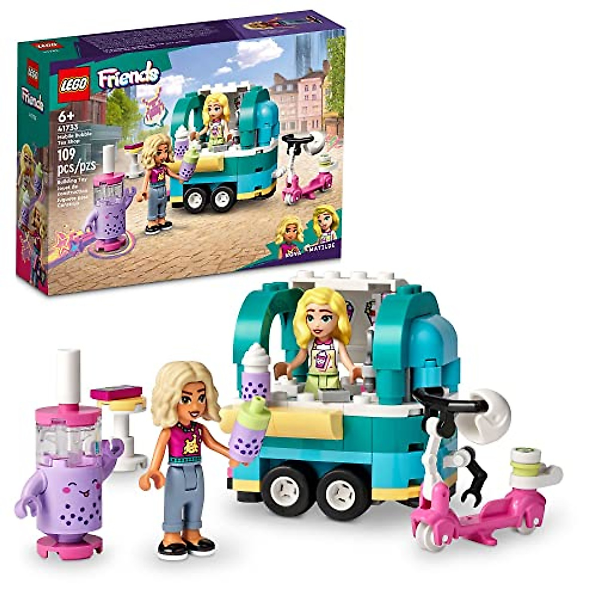 LEGO Friends Mobile Bubble Tea Shop 41733, Fun Vehicle Pretend Play Set with Toy Scooter for Girls and Boys Ages 6 Plus, with Nova & Matilde Mini-Dolls