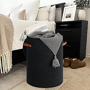 CHICVITA Tall Laundry Basket with Lid, Large Laundry Hamper for Bedroom, Laundry Bin for Clothes, Blankets, Toys, Decorative Woven Basket for Living Room, 15 x 20 inches, Black