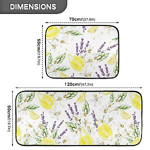 Lemon Fruits Flowers Lavender Kitchen Mat Set of 2 Anti-Fatigue Kitchen Rug Set Washable Foam Cushioned Non Slip Kitchen Runner Rugs and Mats Comfort Standing Mat for Floor Home Decor Doormat
