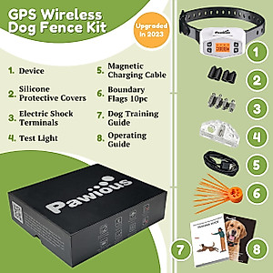 Pawious GPS Wireless Dog Fence - Pet Containment System, Electric Dog Fence with Radius up to 1000 Yards, Rechargeable, Perimeter Shock Collar for Medium and Large Dogs, Outdoor Use Only