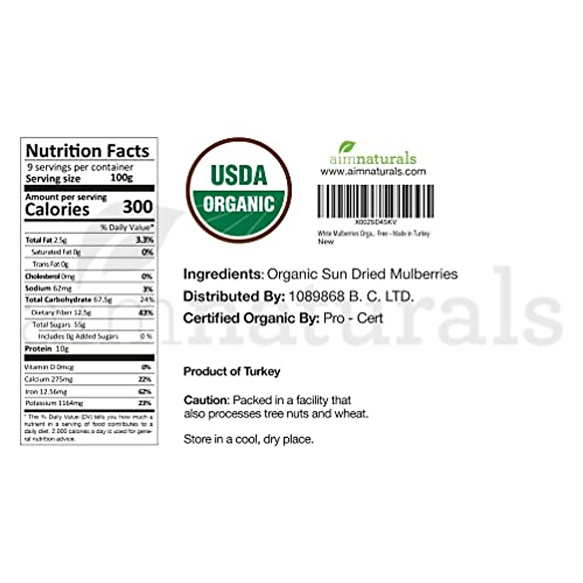 White Mulberries Dried Organic Bulk 2 Lbs Bag– 100% USDA Organic Certified – Sun Dried, Raw, Non GMO & Gluten Free – Product of Turkey