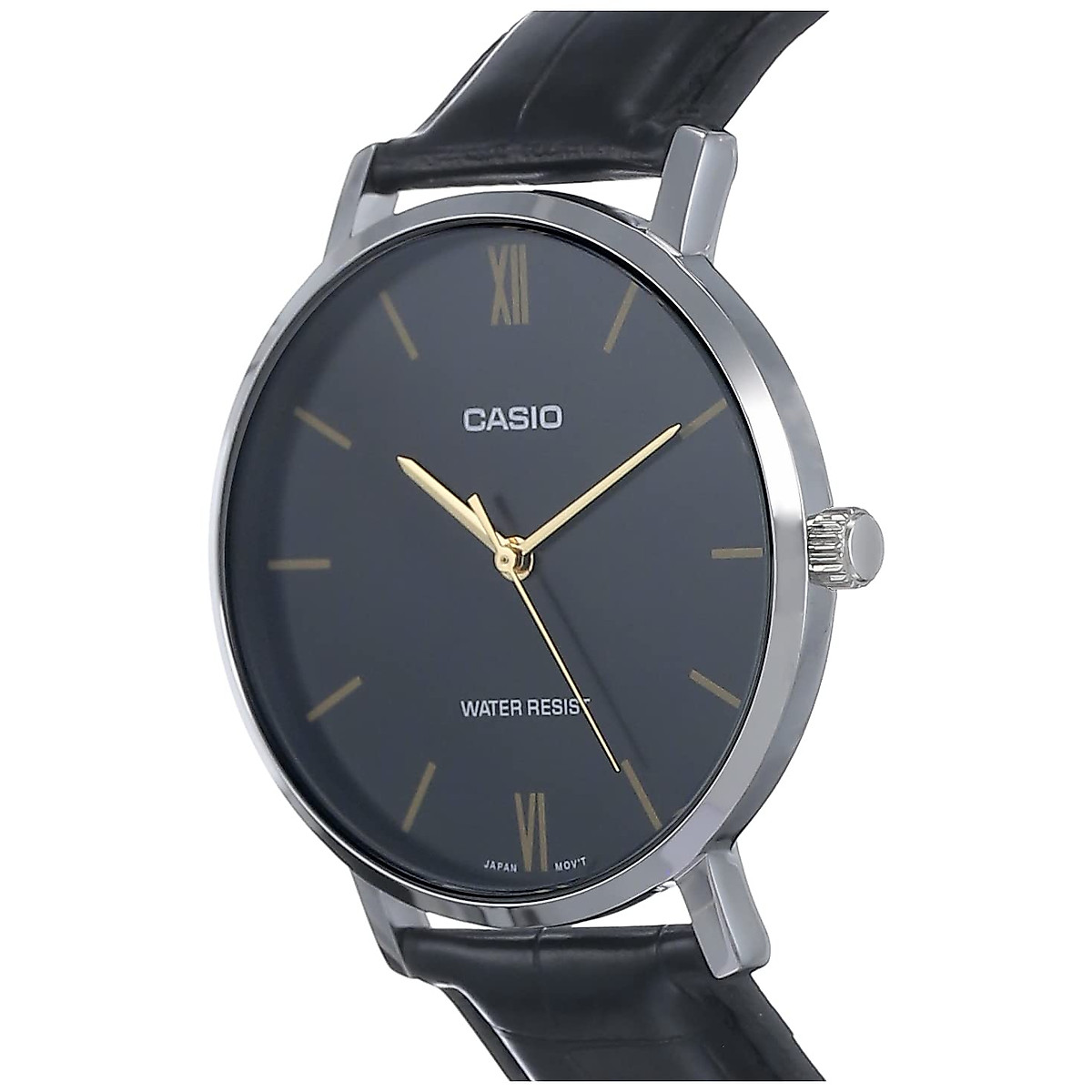 Casio MTP-VT01L-1B Men's Minimalistic Black Dial Black Leather Band Analog Watch