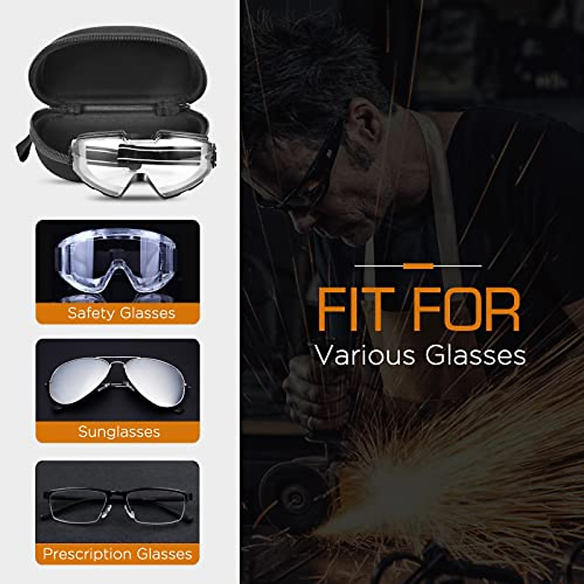 MoKo Storage Case for Safety Sunglasses, EVA Semi Hard Shell Sunglasses Case with Belt Clip, Scratch-Resistant Protective Eyeglasses Carrying Case, Black