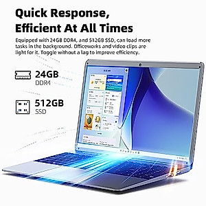 SGIN 15.6 Inch Laptop 24GB DDR4 512GB SSD, Windows 11 Laptops Computer with Intel Celeron N5095 Processor(Up to 2.9GHz), FHD 1920x1080, Mini HDMI, 2.4/5.0G WiFi, Webcam, USB 3.0, Bluetooth 4.2