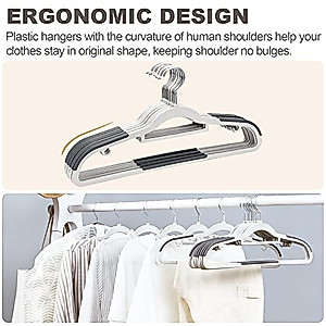 Edergoo Plastic Hangers, Hangers Non Slip 30 Pack, Non-staining Space Saving Hangers, 17.1 inches Coat Hangers Heavy Duty Hanging Dry Wet Clothes, Gray