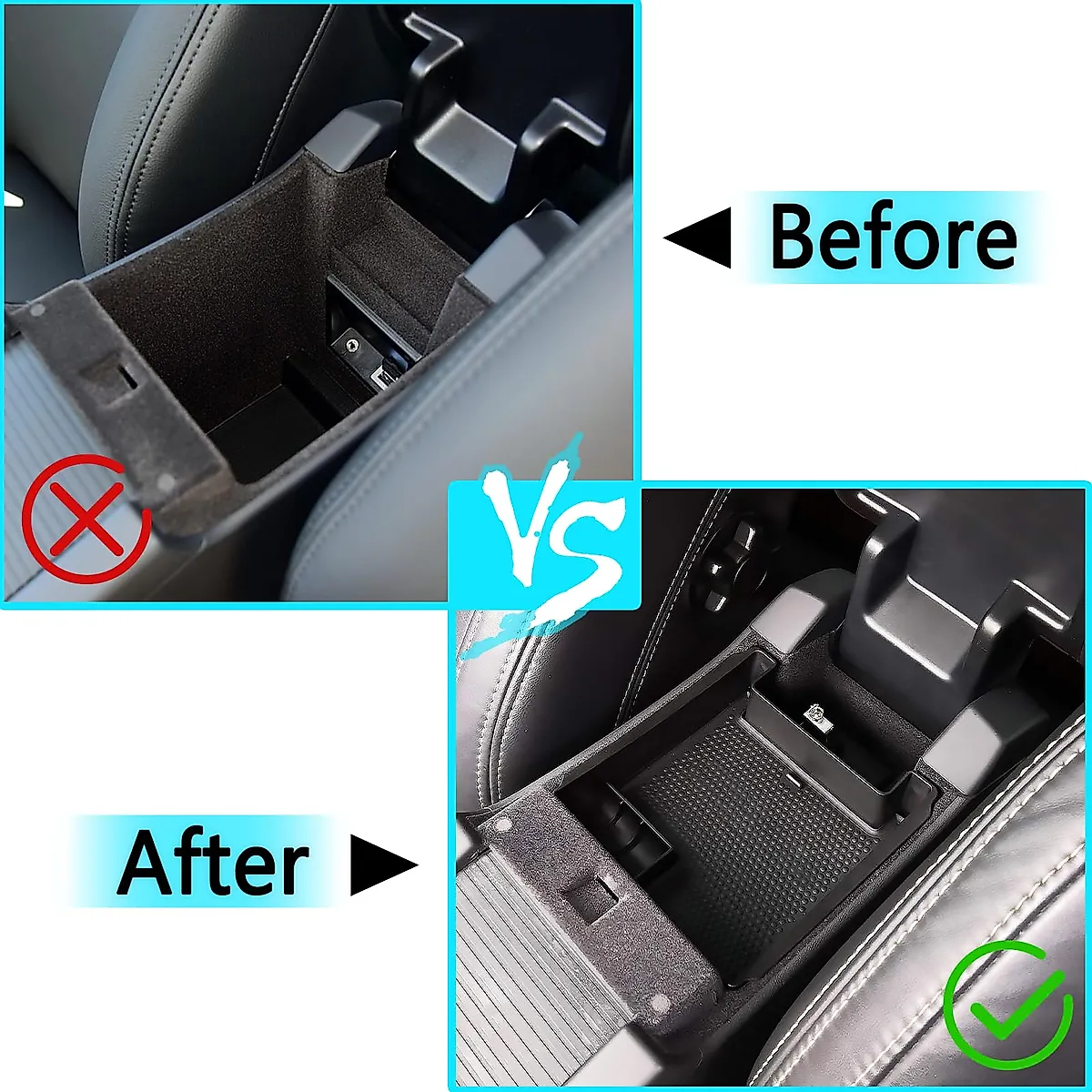 Black Armrest Storage Box Center Console Organizers Phone Tray with Mat and Logo Fit for Volvo S60 S60L V60 XC60 2009-2017