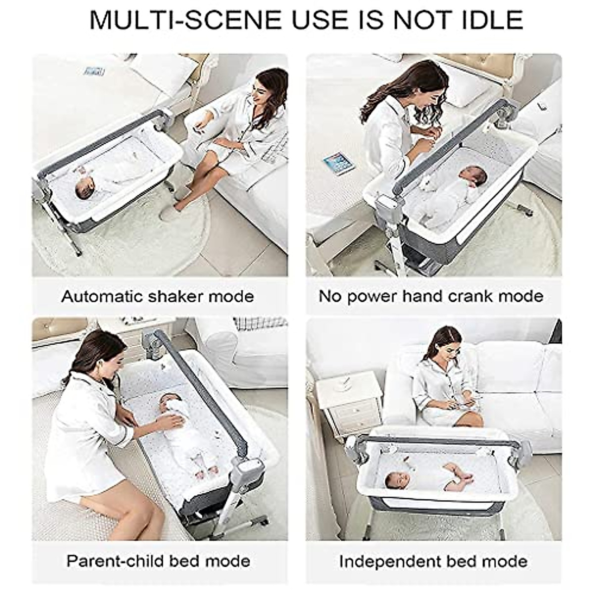 HSIKUML Music Baby Swings, Electric Baby Bassinet Bedside Sleeper Timing Rocking Crib, Baby Bassinet with Remote Control, 3-in-1 Adjustable Height Folding Baby Bed with Storage Basket (Color : Blue)