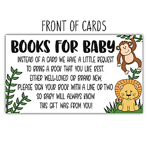 50 Safari Jungle Animals Books for Baby Shower Request Cards - Invitation Inserts - Gender Neutral